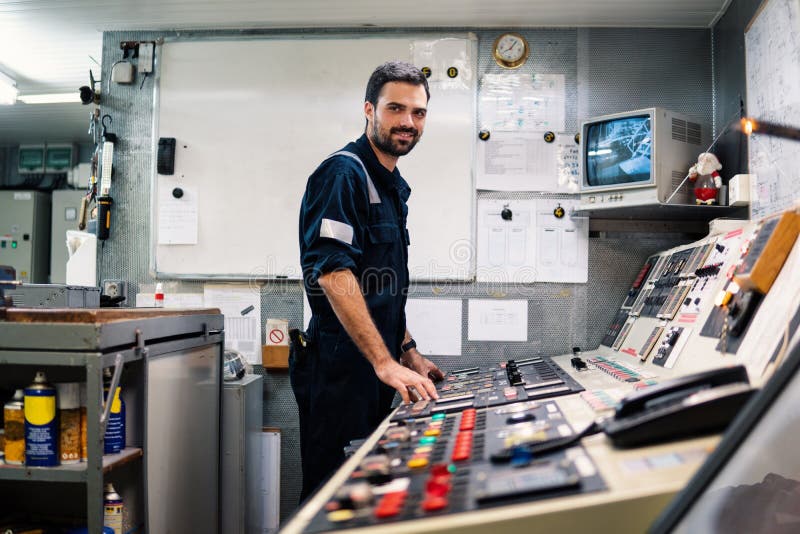 Marine Engineer Officer Working in Engine Room Stock Image - Image of ...