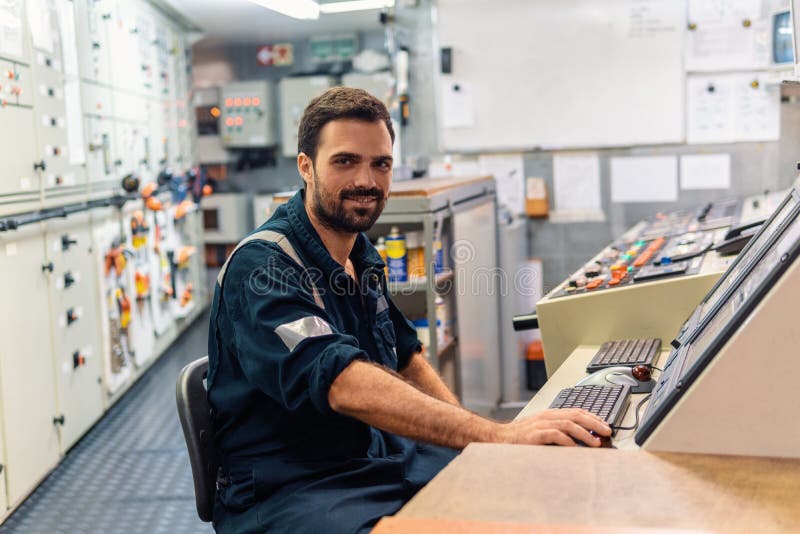 Marine Engineer Officer Working in Engine Room Stock Image - Image of ...