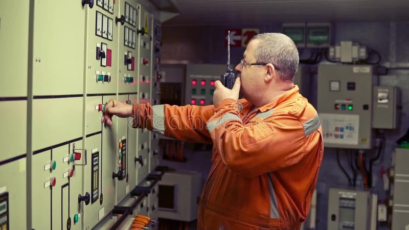 Marine Engineer Officer Working in Engine Room Stock Footage - Video of ...