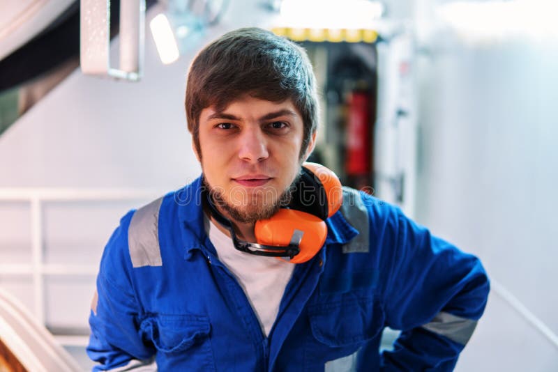 Marine Engineer Works on the Ship. Seamen`s Work Stock Image - Image of ...