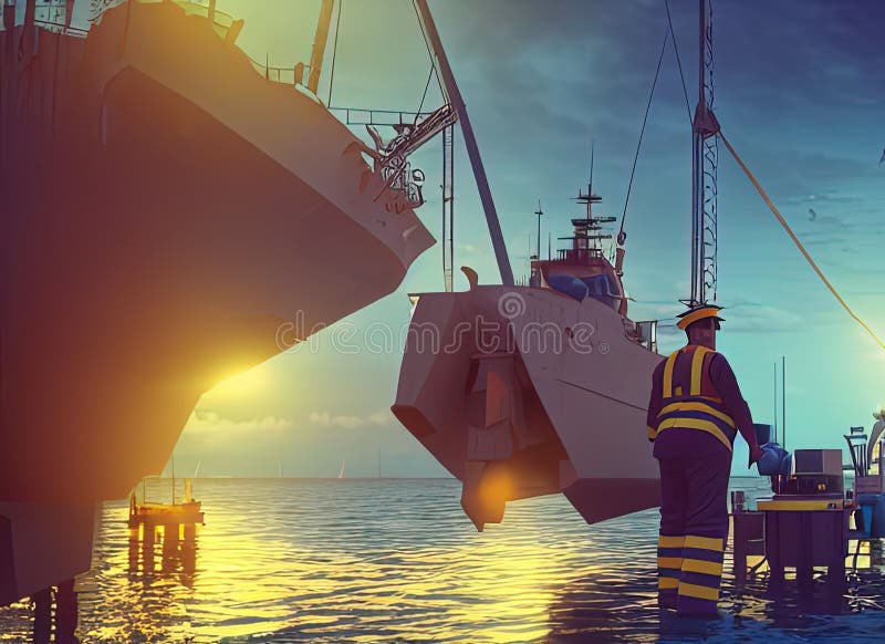 Marine Engineers Fictional Work Enviroment Scene. Stock Illustration ...