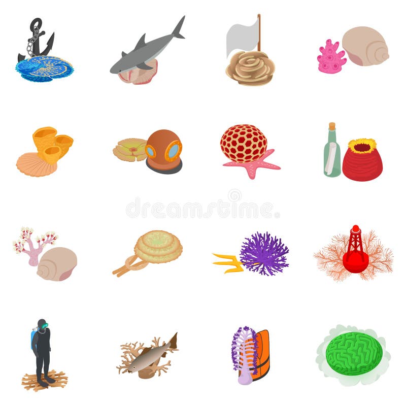 Marine Environment Icons Set, Isometric Style Stock Vector ...