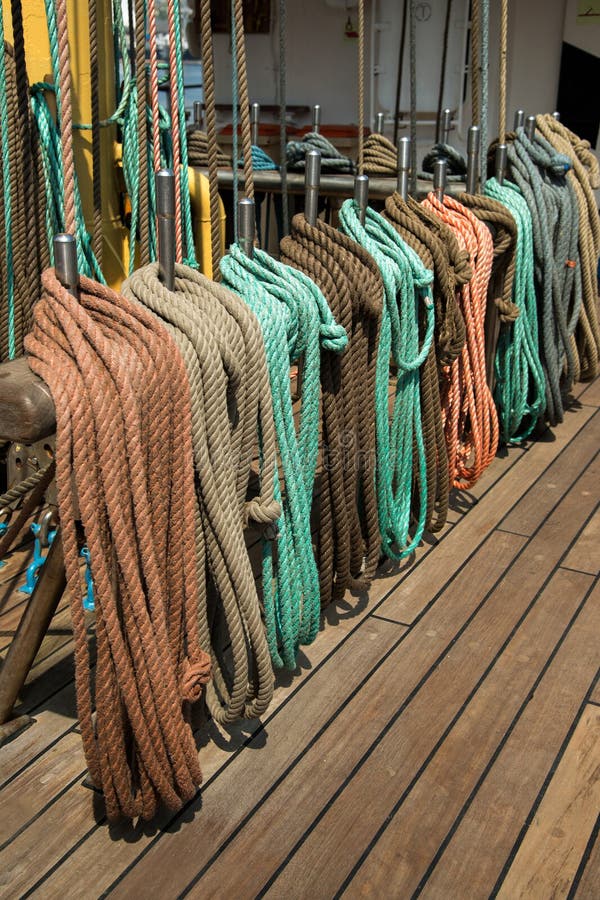 Marine Equipment on the Deck of a Ship. Marine Ropes and Different ...
