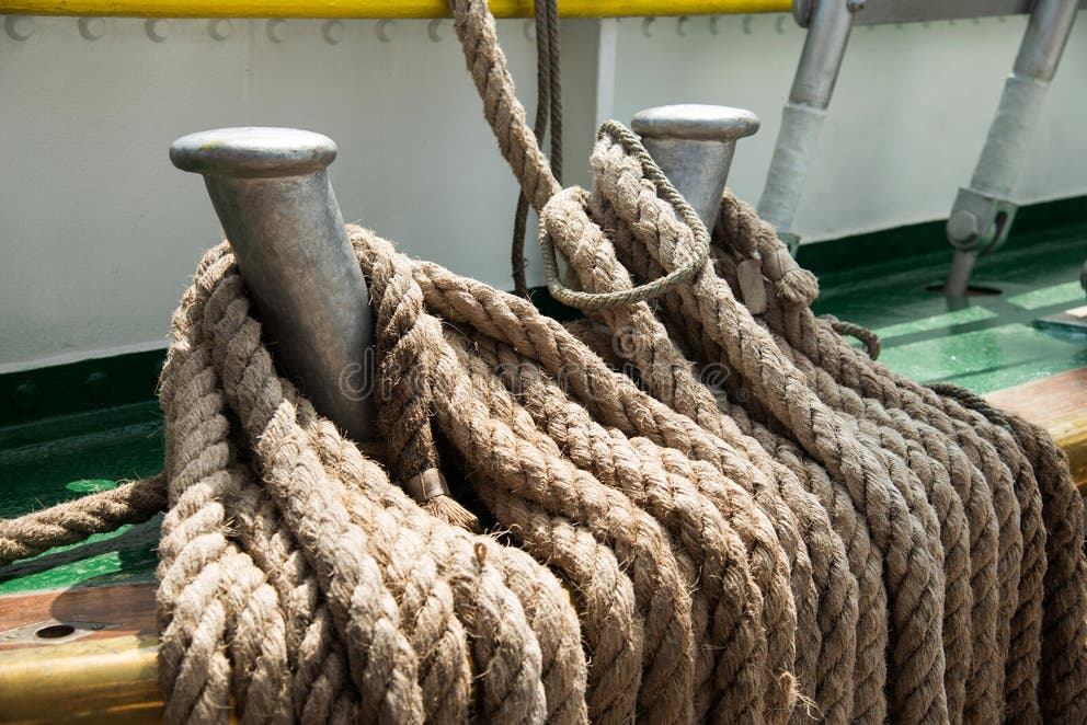 Marine Equipment on the Deck of a Ship. Marine Ropes and Different ...