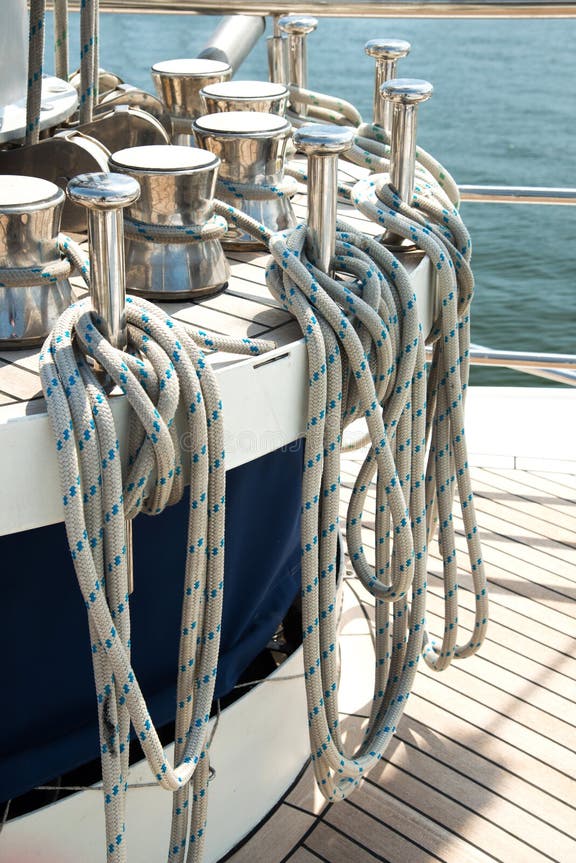 Marine Equipment on the Deck of a Ship. Marine Ropes and Different ...