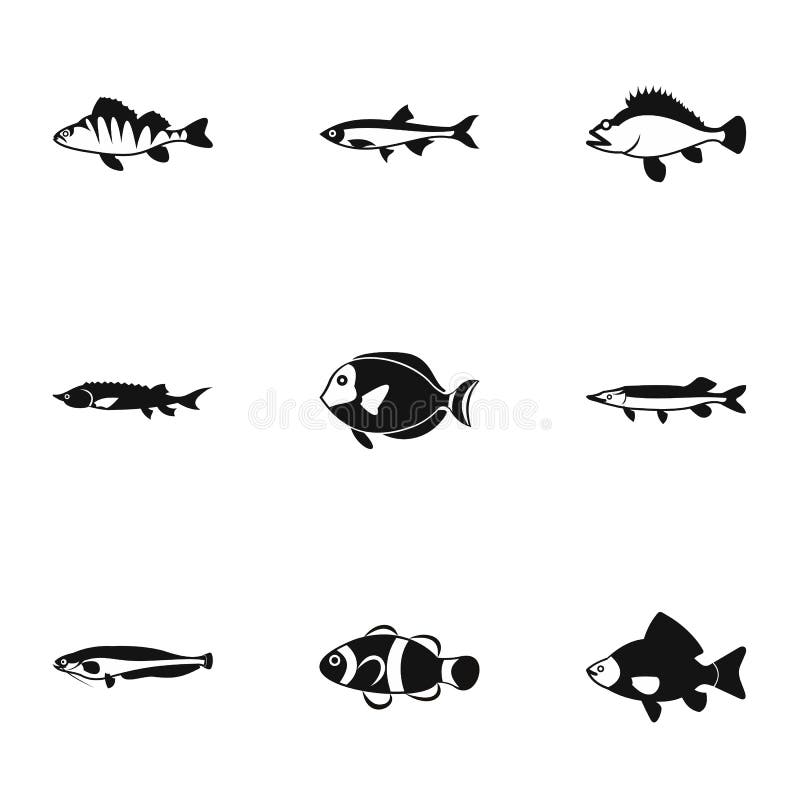 Marine Fish Icons Set, Simple Style Stock Vector - Illustration of ...