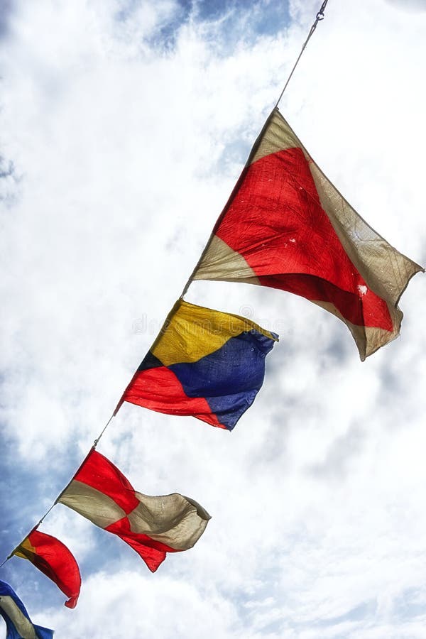 Marine Flags on a Rope on the Sky Background Stock Image - Image of ...