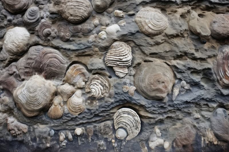 Marine Fossils Exposed in a Rock Cliff Stock Illustration ...