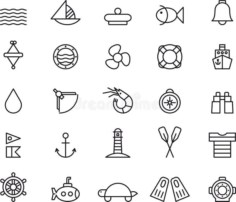 Nautical and marine icons stock vector. Illustration of canoeing - 24786411