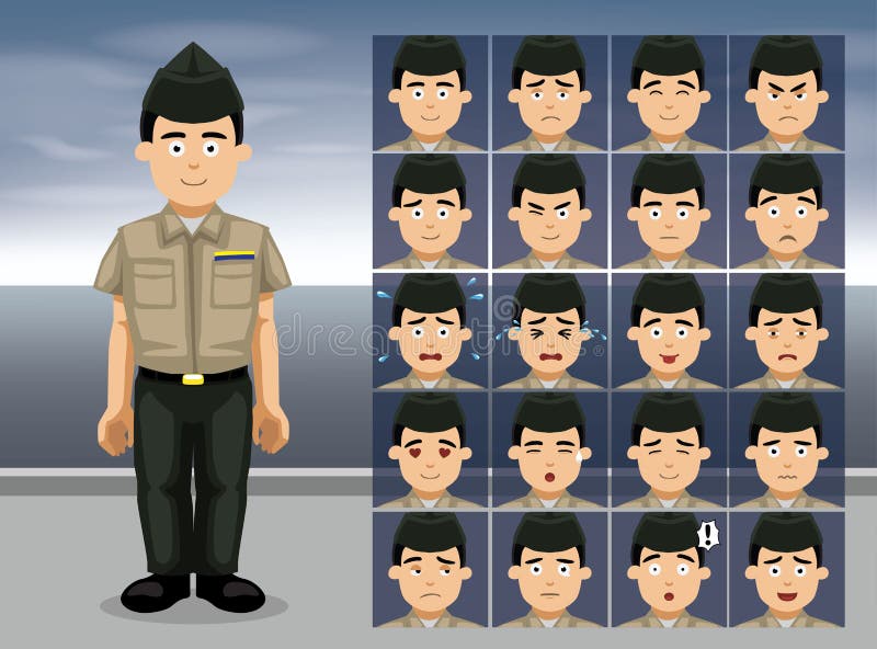Marine Khaki Service Uniform Cartoon Emotion Faces Vector Illustration ...