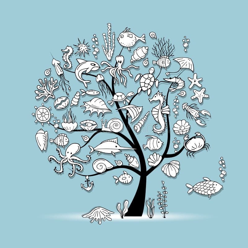 Marine Life, Concept Tree for Your Design Stock Vector - Illustration ...