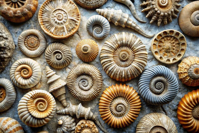 Marine Life Fossils Ancient Underwater Creatures Stock Illustration ...