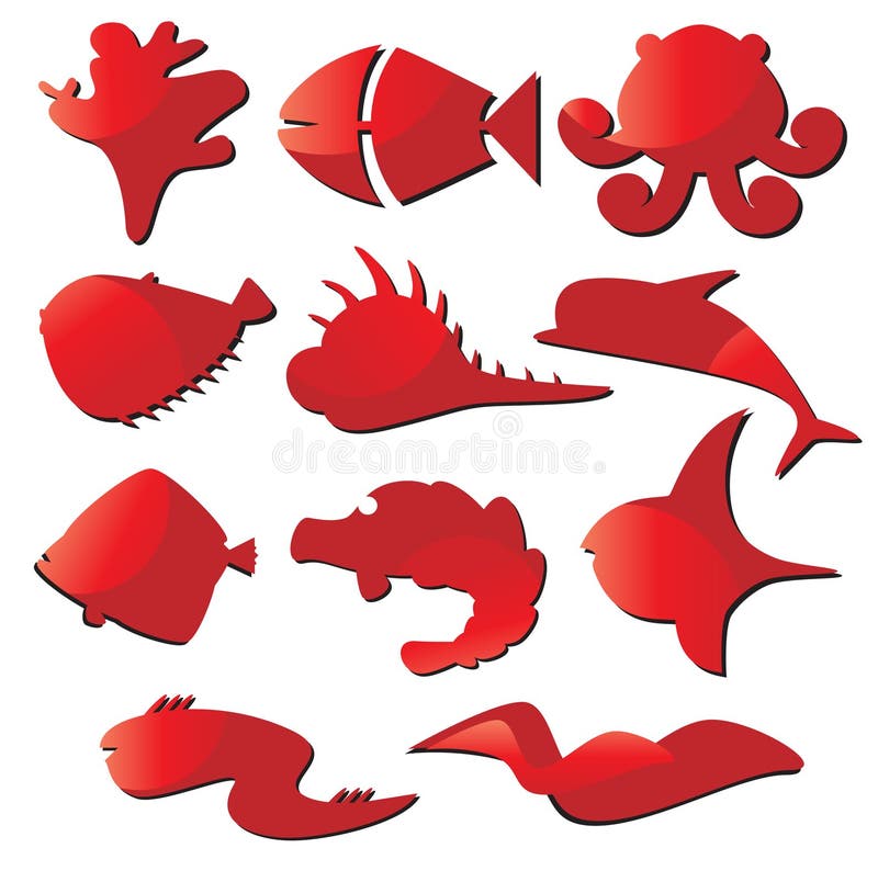 Marine Life Icon Set Abstract Stock Vector - Illustration of isolated ...