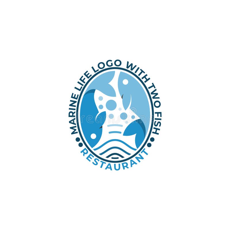 Marine Life Logo with Two Fish, Simple Style Logo Stock Illustration ...