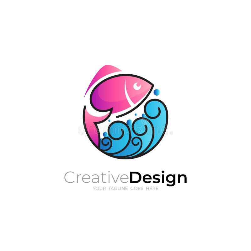 Marine Life Logo Vector, Fish and Wave Design Template, Seafood Stock ...