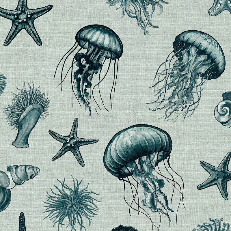 Marine Life Pattern stock illustration. Illustration of mollusk - 354427031