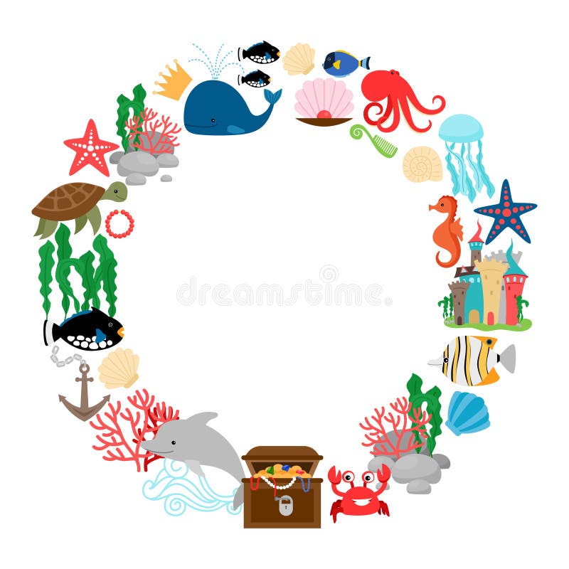Frame with sea fishes 1 stock vector. Illustration of cartoon - 19330764