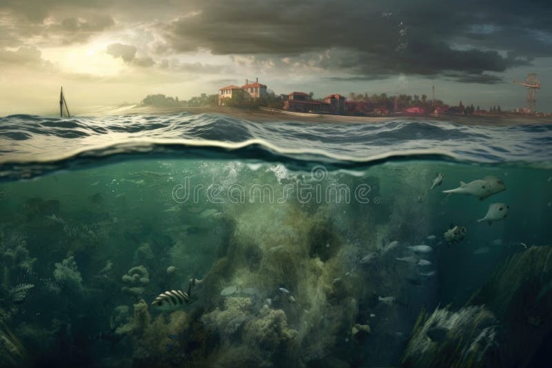 Marine Life Surfacing As Tsunami Wave Passes Underwater Stock ...