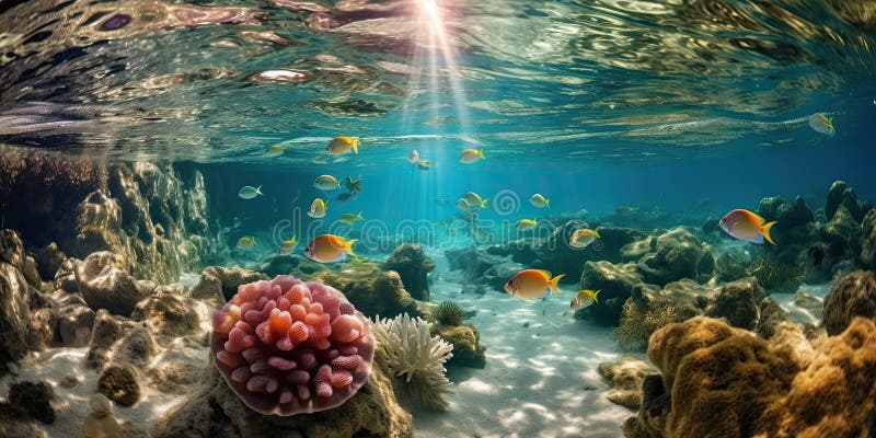 Marine Life Under Water Surface, Sea Sponge, Different Fish, Sand ...