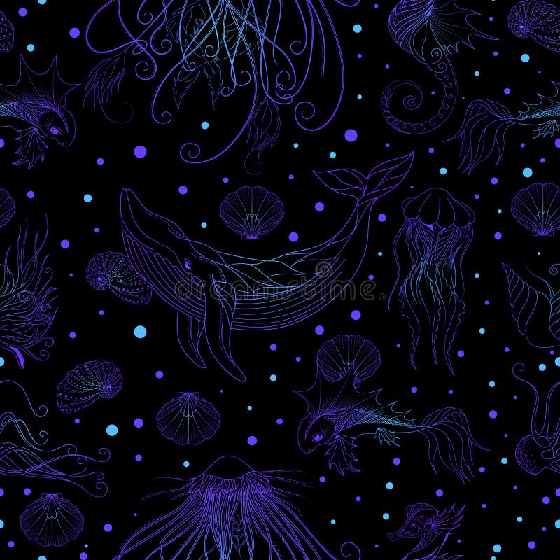 Marine Life, Vector Seamless Pattern with Fish. Texture for Wall Stock ...