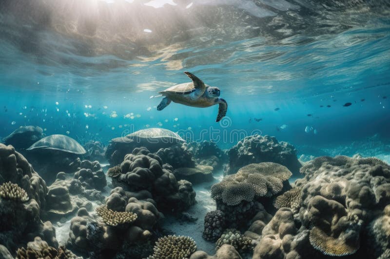 Marine Mammal Exploring Underwater Environment, with Schools of Fish ...