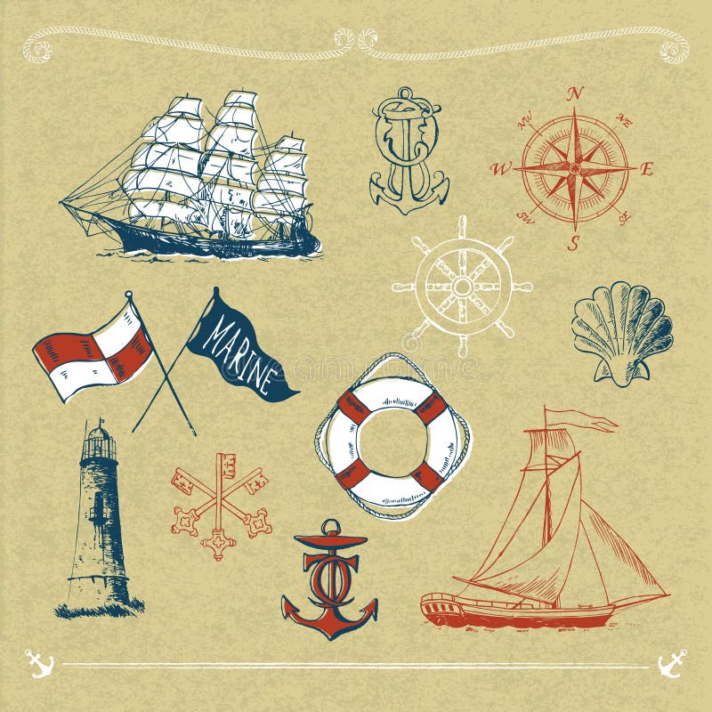 Marine motifs on cardboard stock vector. Illustration of shell - 87327165