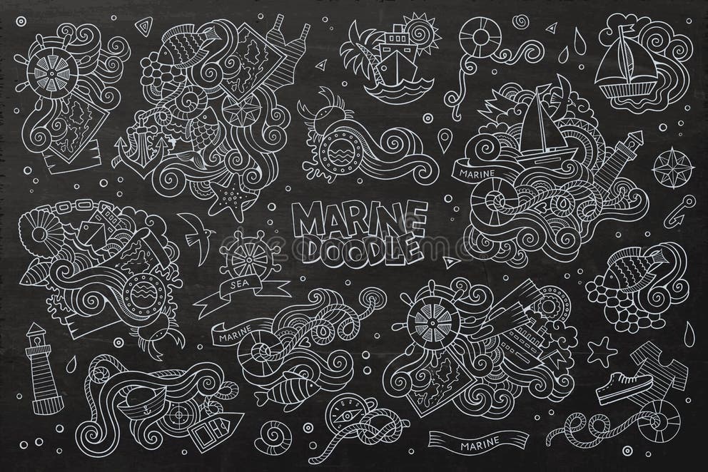 Marine Nautical Hand Vector Symbols and Objects Stock Vector ...