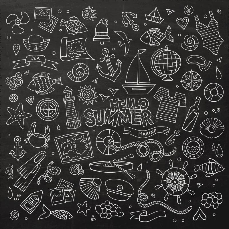 Marine Nautical Hand Vector Symbols and Objects Stock Vector ...