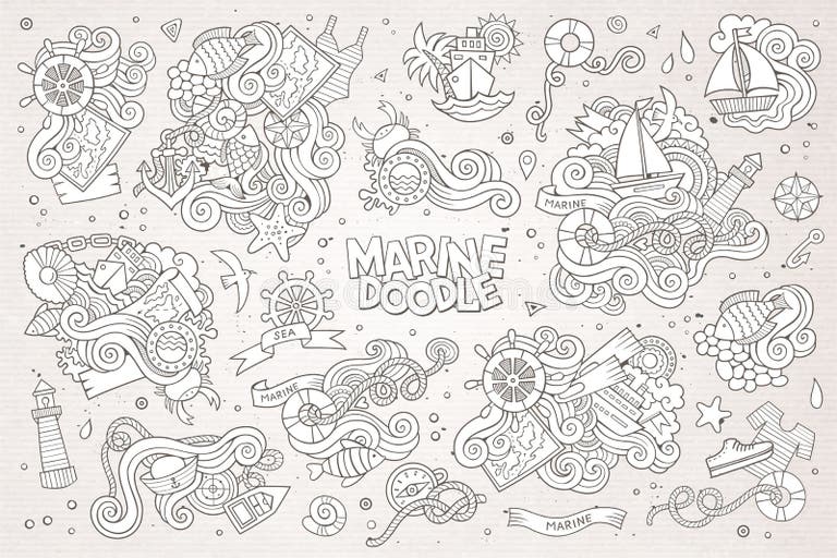 Marine Nautical Hand Vector Symbols and Objects Stock Vector ...