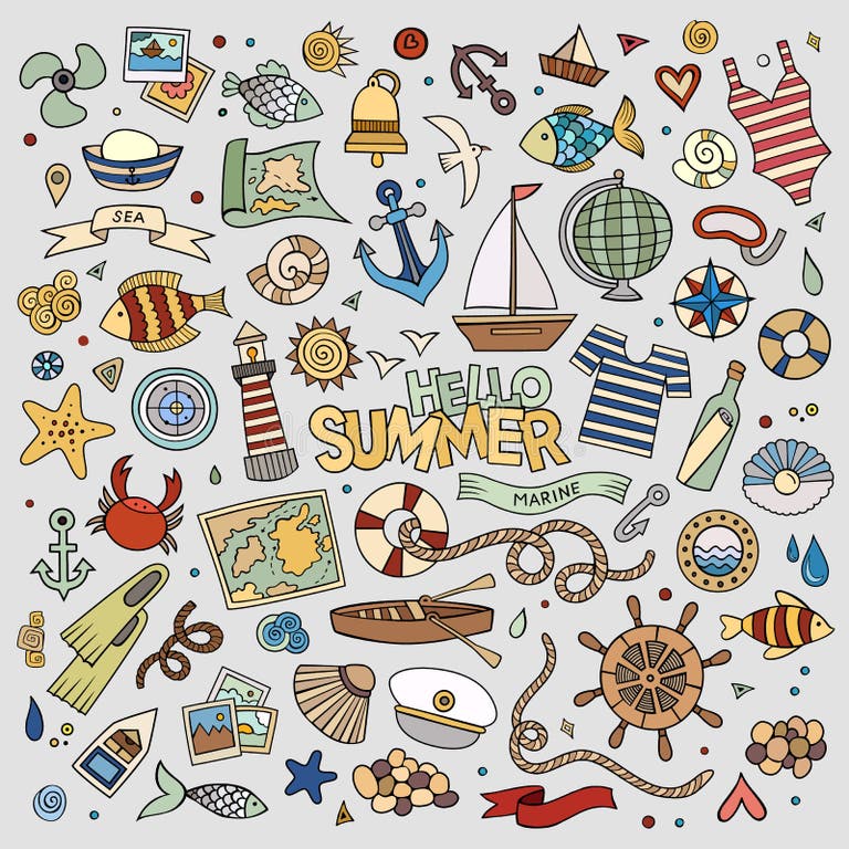 Marine Nautical Hand Vector Symbols and Objects Stock Vector ...