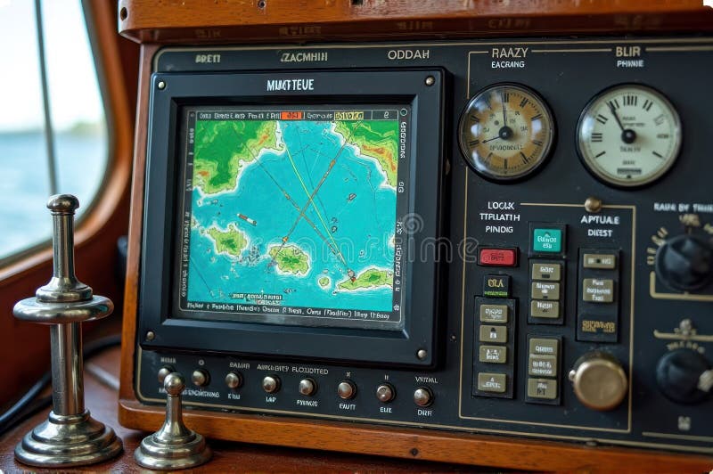 Marine Navigation Equipment on Boat with Radar and Controls Stock Image ...