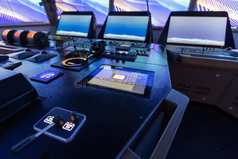Marine Navigation Simulator. Control Room of a Ship Stock Photo - Image ...