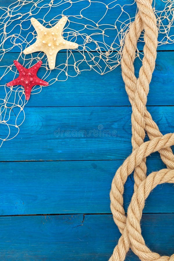 Marine Network Rope and Starfish on a Blue Disk Stock Image - Image of ...
