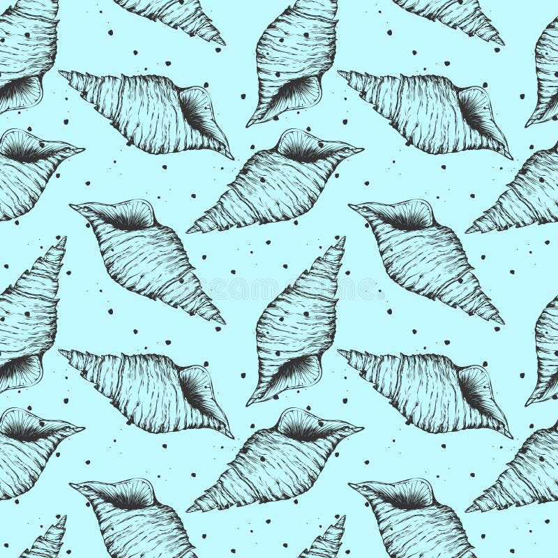 Marine Oceanic Pattern with Contour Seashell Hand Drawn. Stock Vector ...