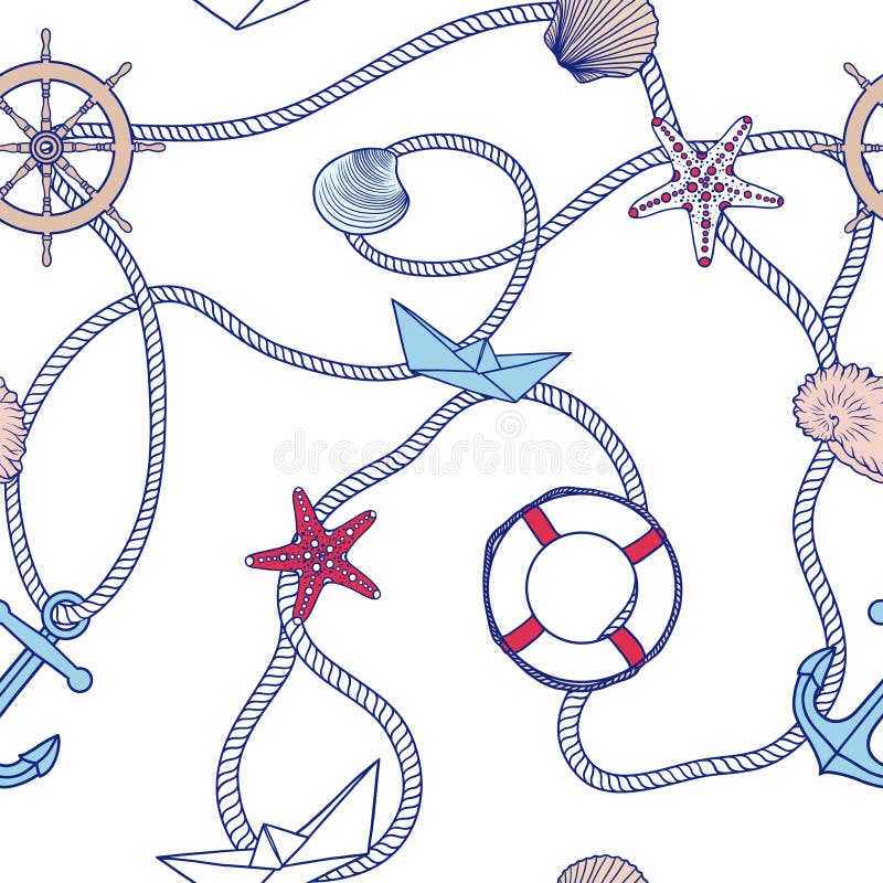 Marine Pattern with Starfish and Waves Stock Vector - Illustration of ...