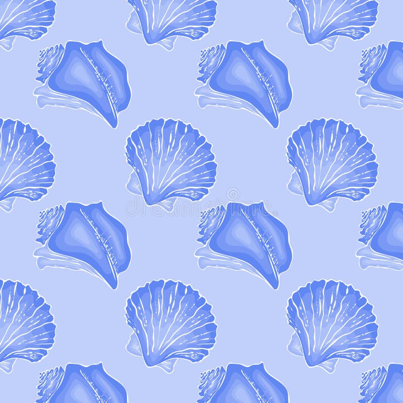 Marine Pattern in Blue. Ocean and Sea Design Background with Hand Drawn ...