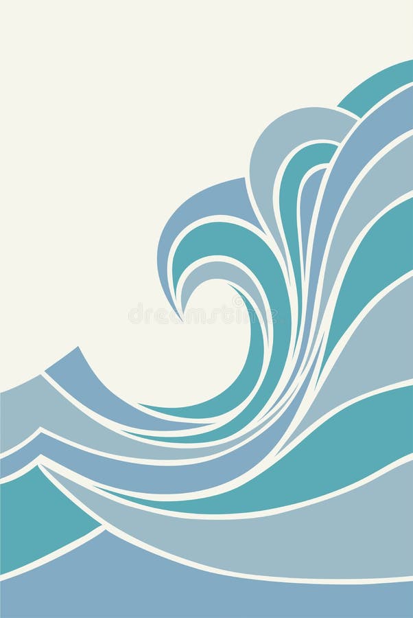 Marine Pattern with Stylized Blue Waves in Vintage Style Stock Vector ...