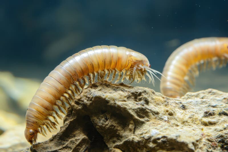A Close Up View of a Marine Polychaete Worm Crawling on a Rock Under ...