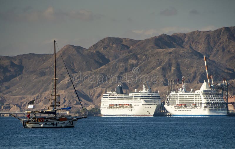 Luxury Cruise Passenger Ships In Port Of Eilat, Israel Stock Image ...
