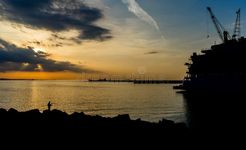 Marine port at sunset stock photo. Image of water, relaxing - 118752016