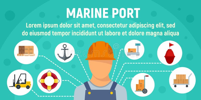 Marine Port Icons Set, Flat Style Stock Vector - Illustration of flat ...