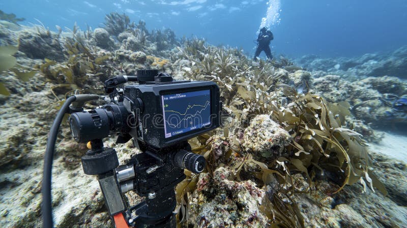 Marine Researcher Utilizing Underwater Gps Technology for Coral Reef ...