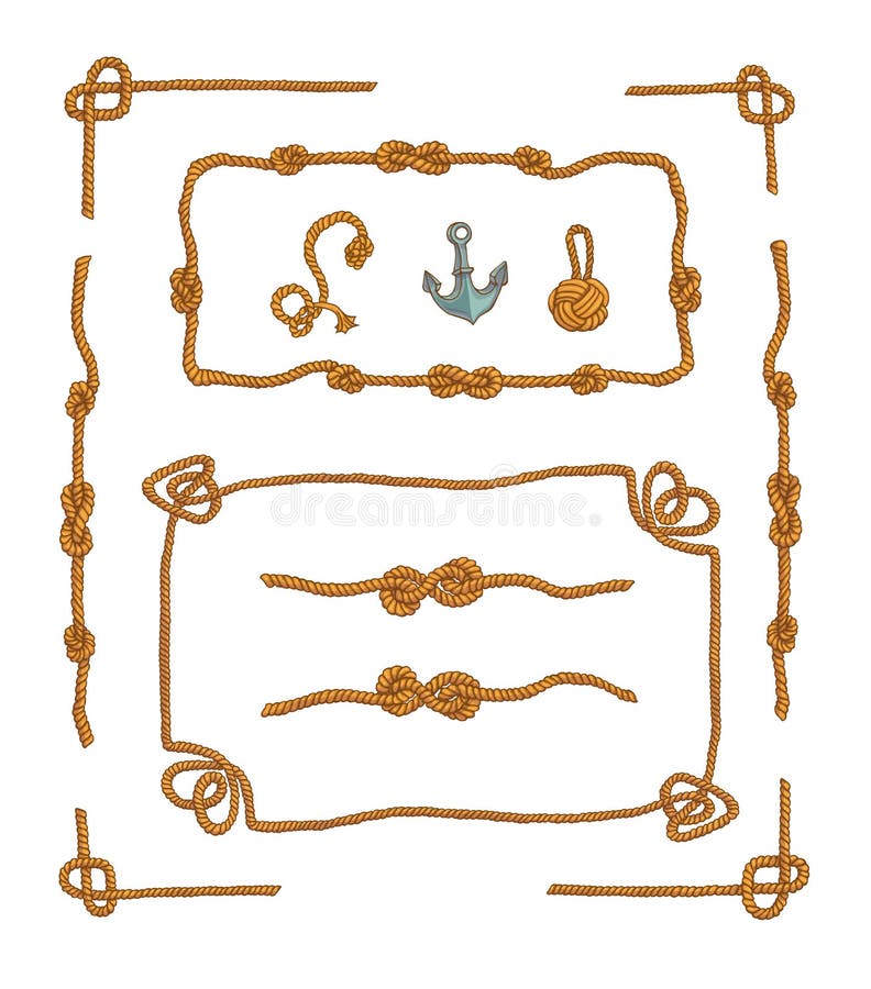 Rope Frames and Rope Knots Isolated Vector Set Stock Vector ...