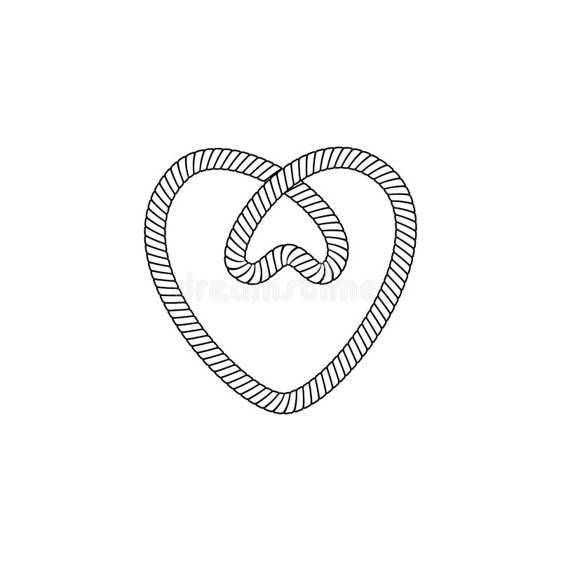 Marine Rope Loop or Knot in Heart Shape Black Line Vector Illustration ...