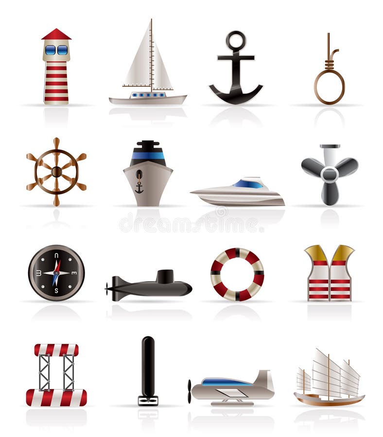 Marine, Sailing and Sea Icons Stock Vector - Illustration of menu ...