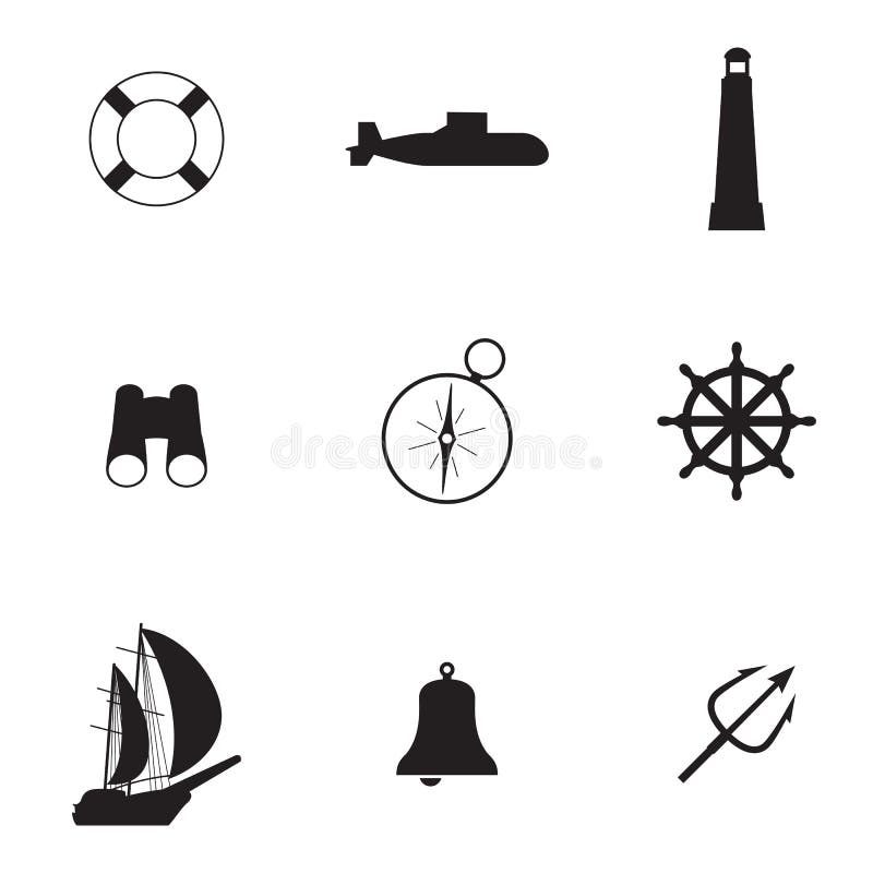 Marine sea icons black stock illustration. Illustration of nautical ...