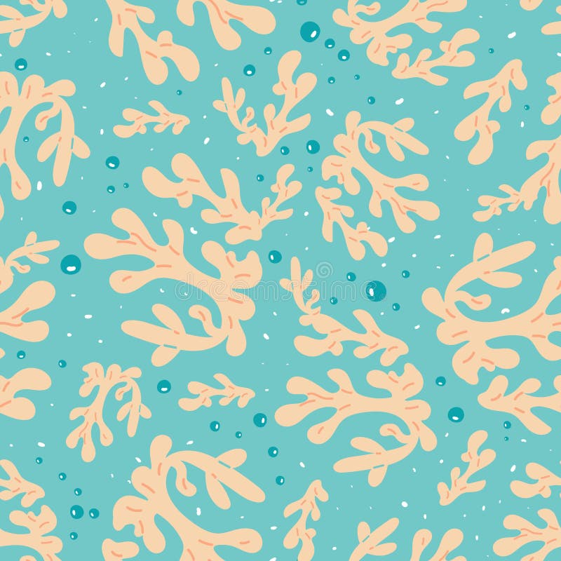 Marine Seamless Background with Corals and Bubbles on a Blue Background ...