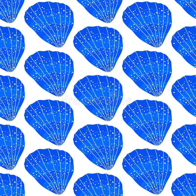 Blue Seashells Line Art Seamless Pattern Stock Vector - Illustration of ...