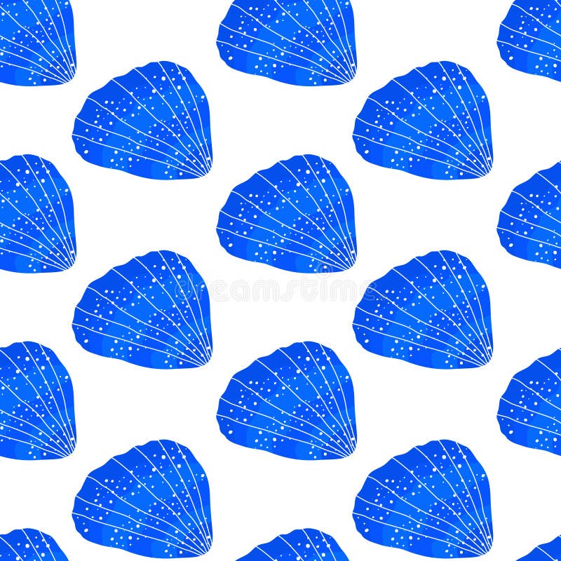 Marine Seamless Pattern. Dense Diagonal Pattern of Blue Seashells Stock ...