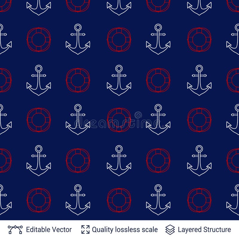 Marine Motives Seamless Pattern Design. Vector Template. Stock Vector ...